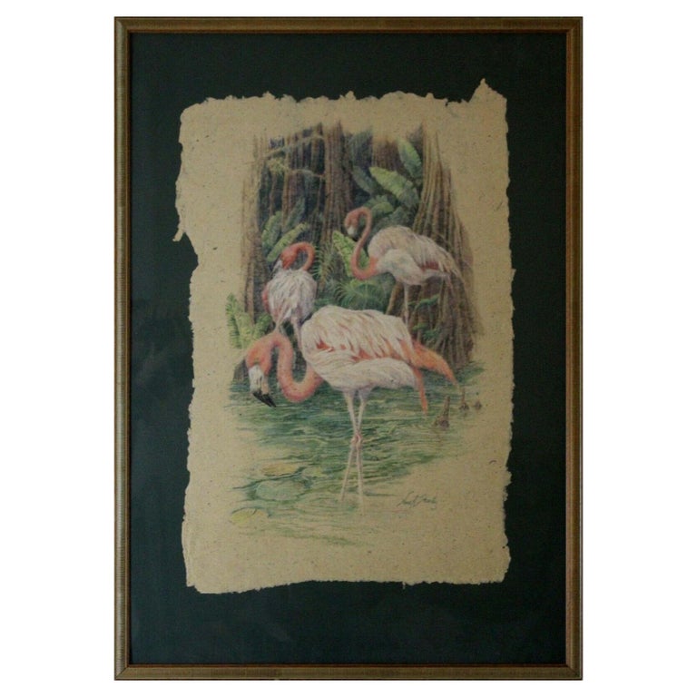 Nancy Strailey Flamingo Colored Pencil Drawing on Parchment Paper at ...