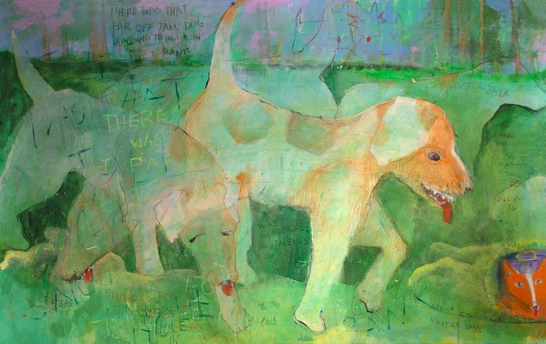 Nancy Van Meter - Colorful green contemporary Dog/Foxhound acrylic ...