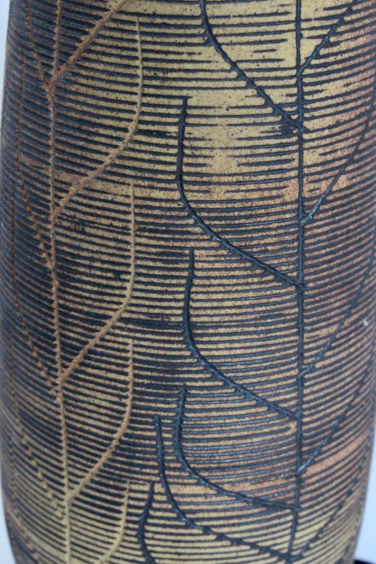 Nancy Wickham for Design Technics "Branch" Incised Pottery Lamp, 1950's ...