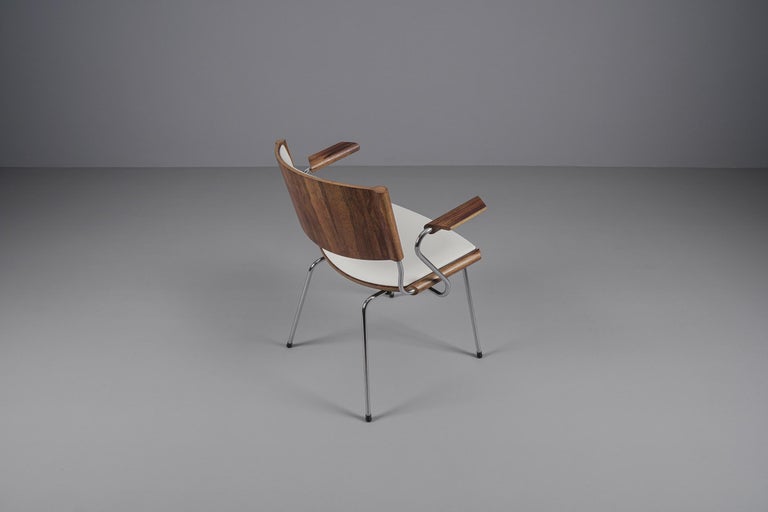Nanna Ditzel "Bamington Chair" with Armrests, Reupholstered in White ...