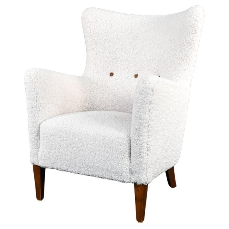 Nanna Ditzel for Slagelse Lamb's Wool Wingback Lounge Chair For Sale at ...