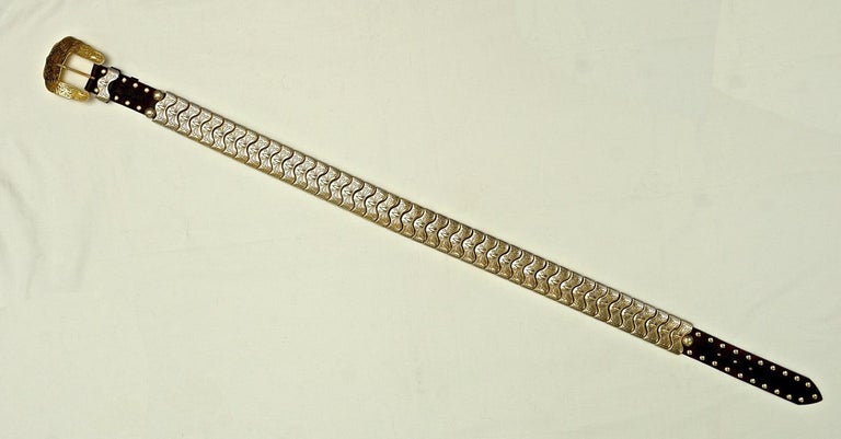 Nanni Italian Brown Leather Belt with Gold Plated Buckle and Metal ...
