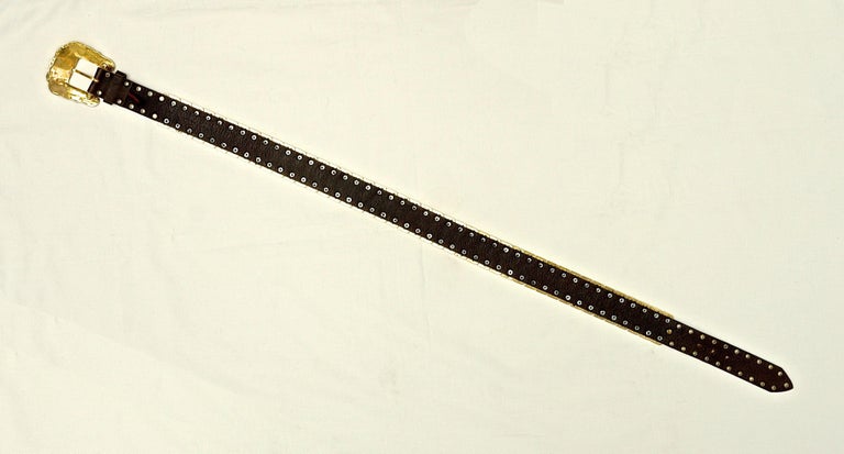 Nanni Italian Brown Leather Belt with Gold Plated Buckle and Metal ...
