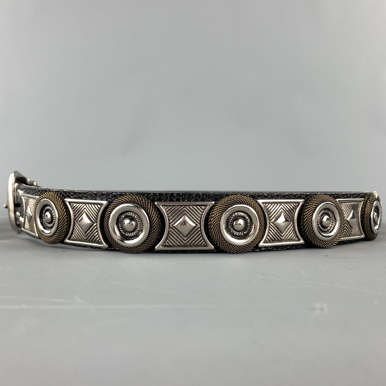NANNI Size 36 Black and Silver Studded Leather Metal Belt at 1stDibs