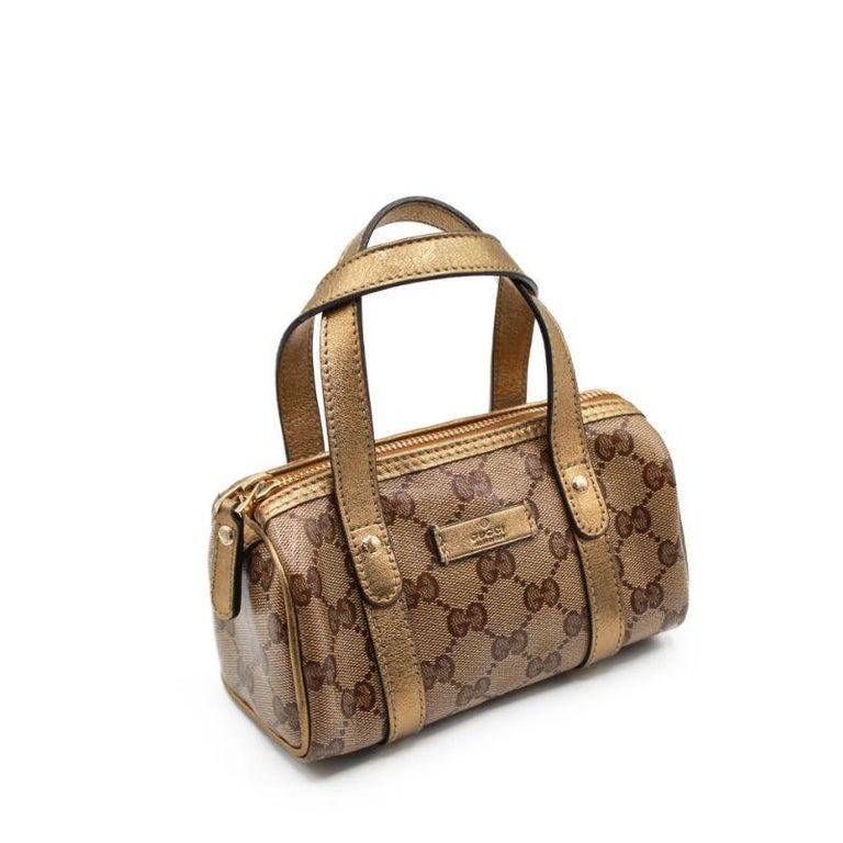 Nano Gucci Golden Boston Bag in Canvas and Leather For Sale at 1stDibs