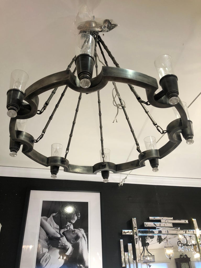 Napa Wagon Wheel Style Iron 8-Light Chandelier with Seeded Glass For ...