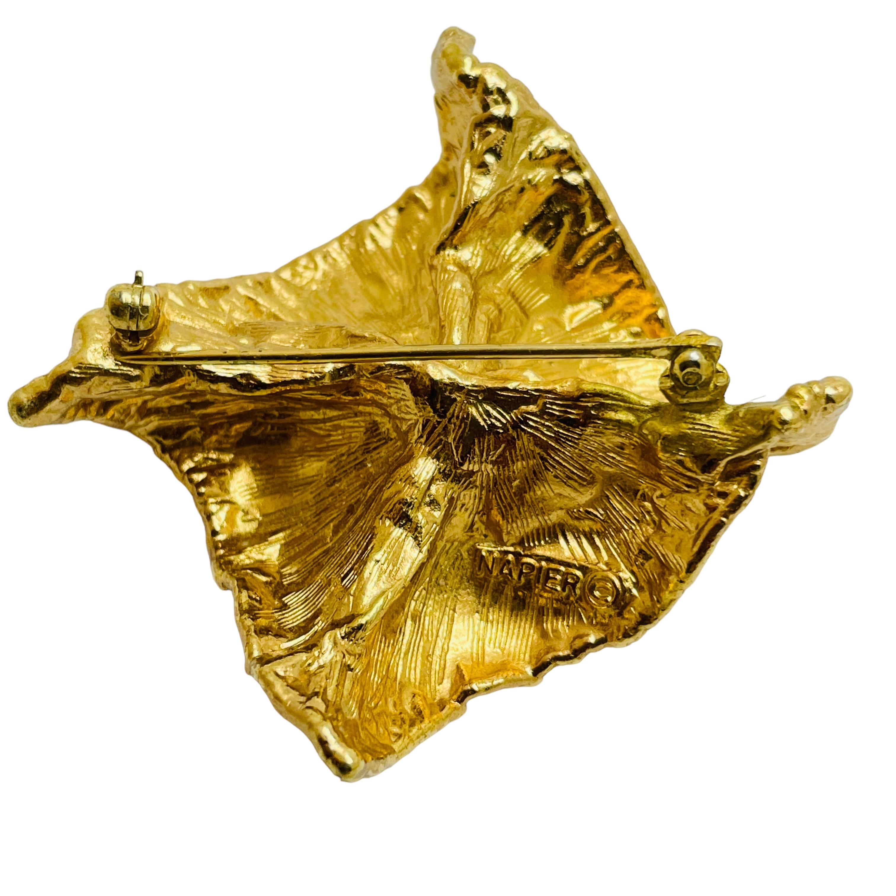 NAPIER signed vintage gold tone designer brooch For Sale at 1stDibs