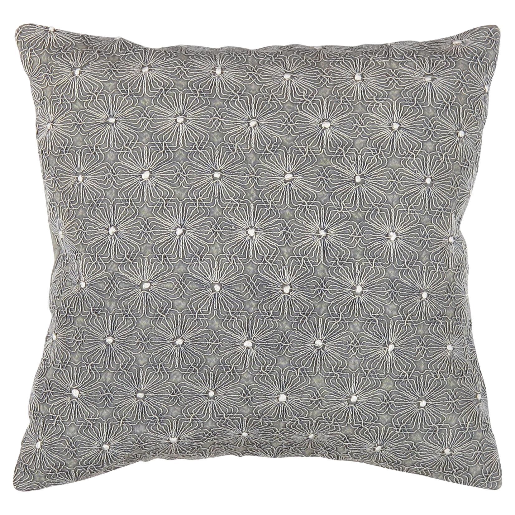 Naples Embroidered Pillow, Grey / Ivory For Sale at 1stDibs
