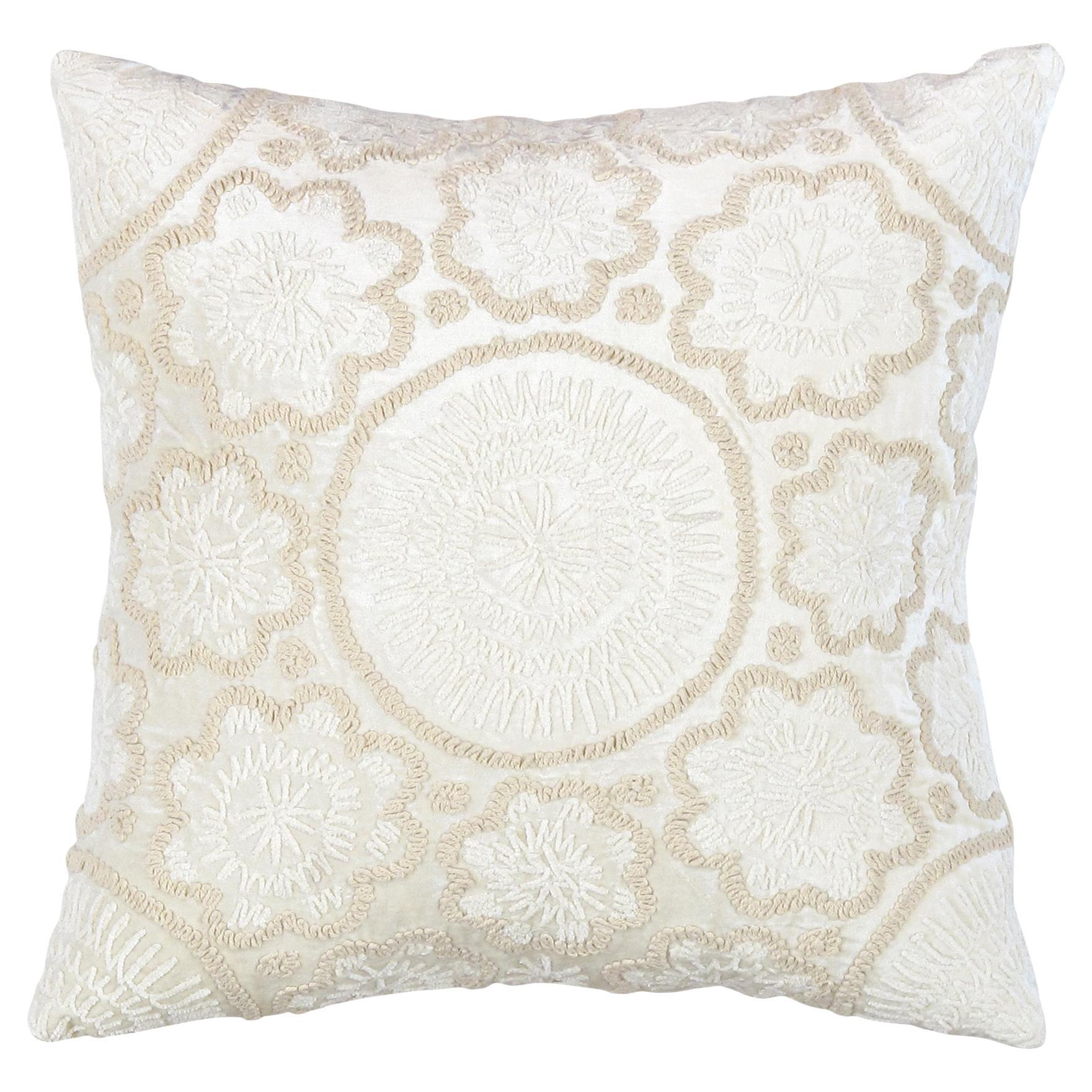 Naples Embroidered Pillow, Ivory / Beige For Sale at 1stDibs