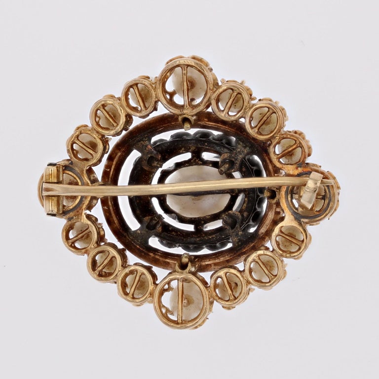 Napoleon 3 Diamonds Fine Pearls 18 Karat Yellow Gold Silver Brooch For ...