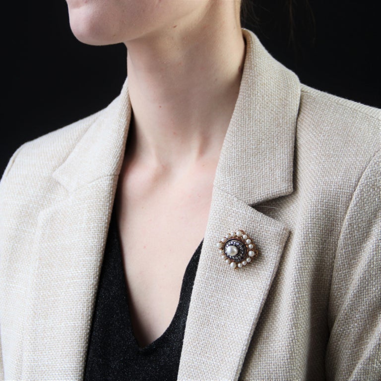 Napoleon 3 Diamonds Fine Pearls 18 Karat Yellow Gold Silver Brooch For ...