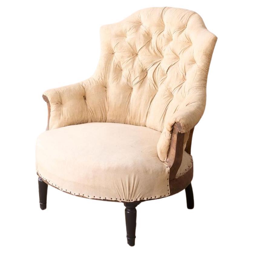 Napoleon III buttoned back open armchair For Sale at 1stDibs