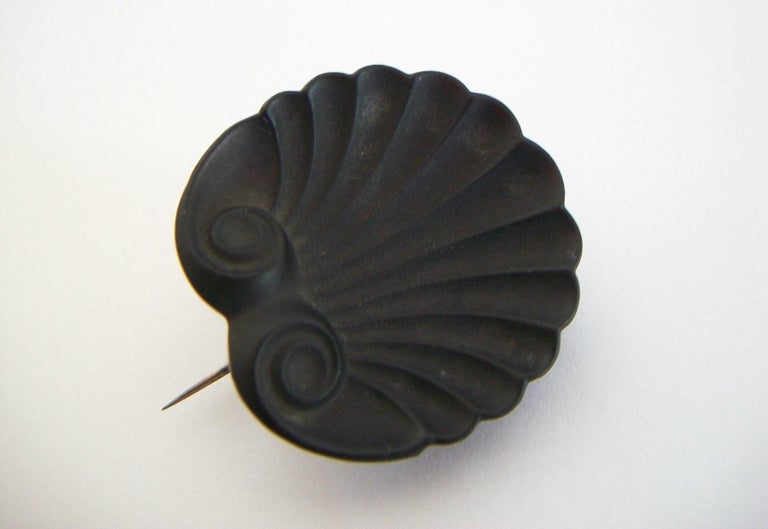 Napoleon III French Jet Neoclassical Shell Brooch, France, Mid-19th ...