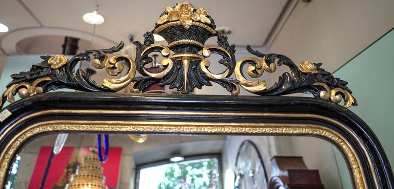 Napoleon III Gold and Black Carved Wood French Wall Mirror, circa 1860 ...