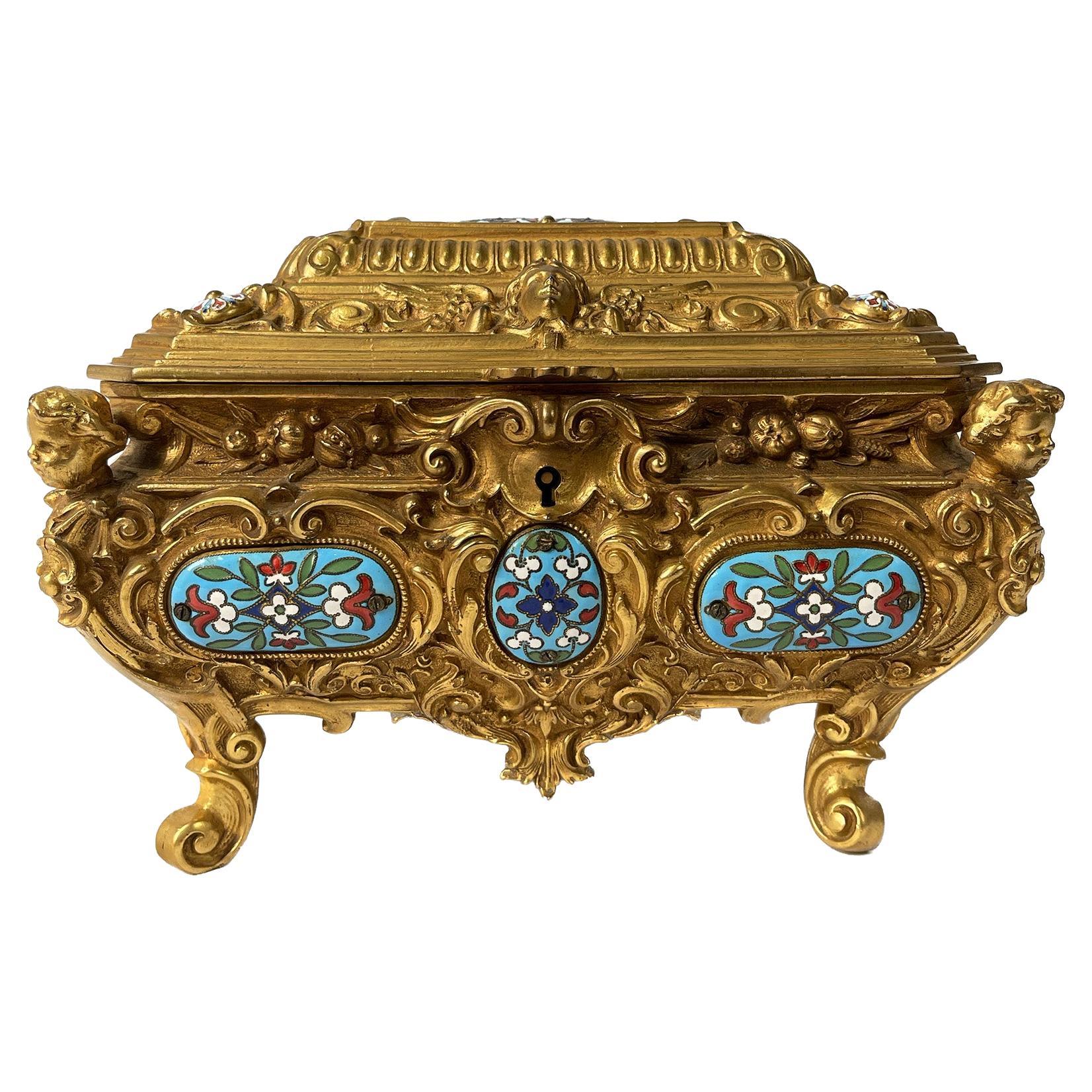 Antique French Napoleon III Ormolu and Cloisonné Jewel Box For Sale at ...