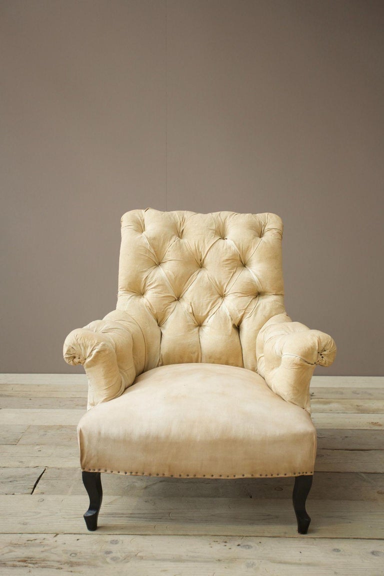 Napoleon III Large Buttoned Scroll Back Armchair For Sale at 1stDibs