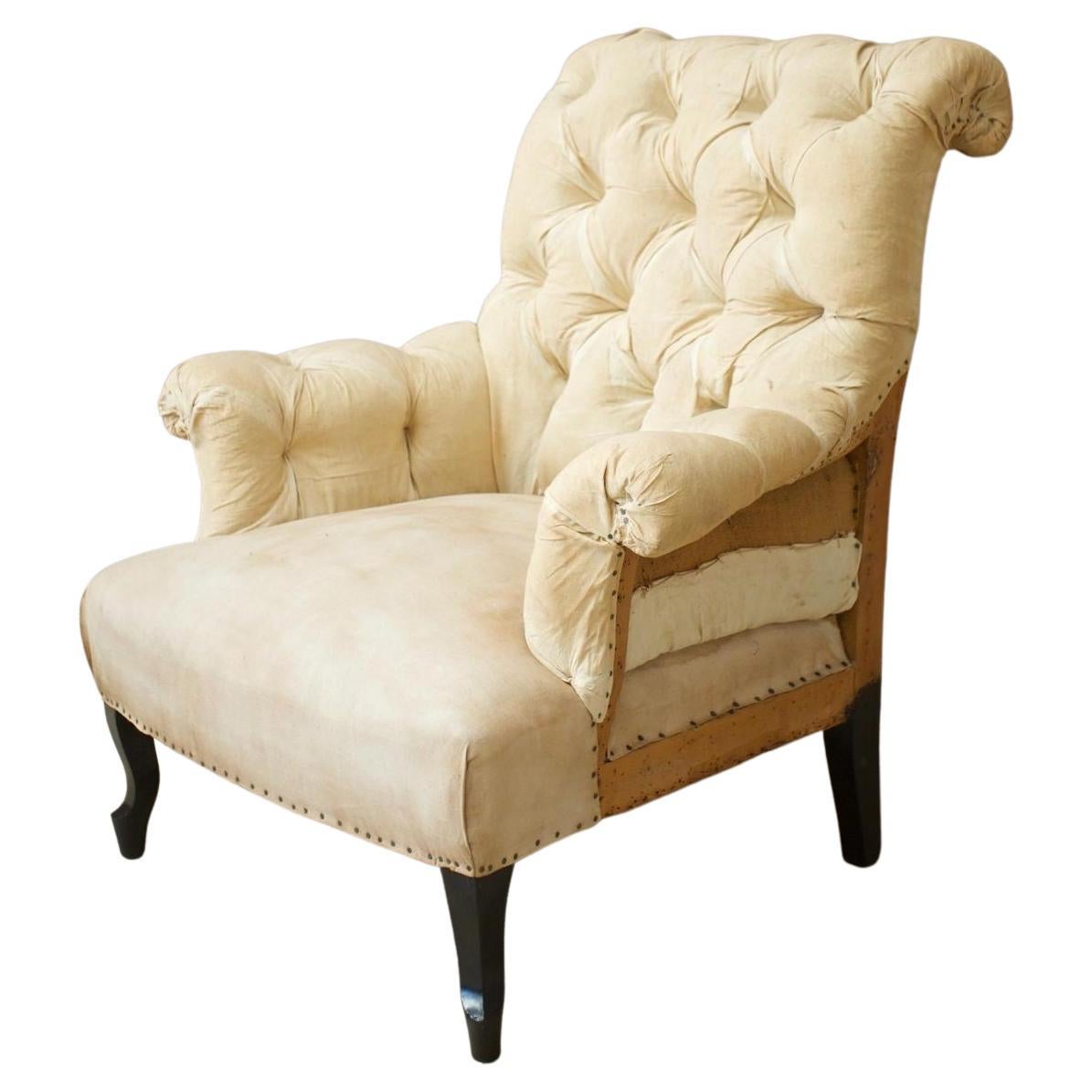 Napoleon III Buttoned Scroll Back Armchair at 1stDibs