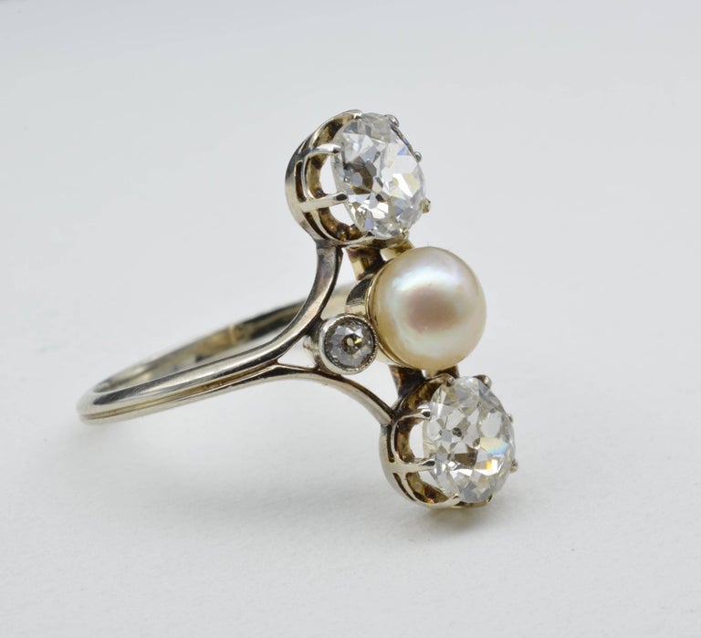 Napoleon III Old Mine Cut Diamonds and Fresh Water Pearl Ring Josephine ...