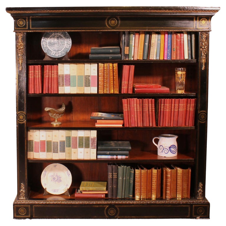 Napoleon III Open Bookcase in Blackened Wood and Brass Marquetry, 19th ...