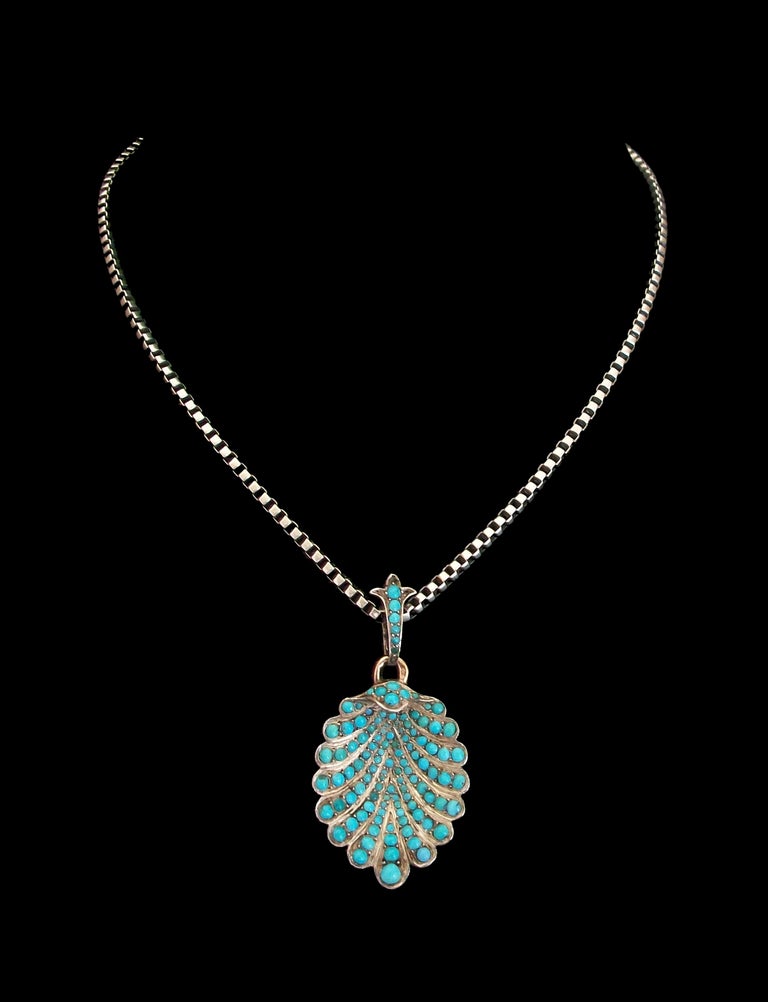 Napoleon III Pavé Set Turquoise Scallop Shell Pendant Necklace, France ...