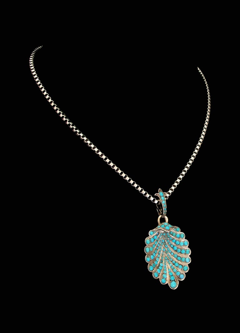 Napoleon III Pavé Set Turquoise Scallop Shell Pendant Necklace, France ...