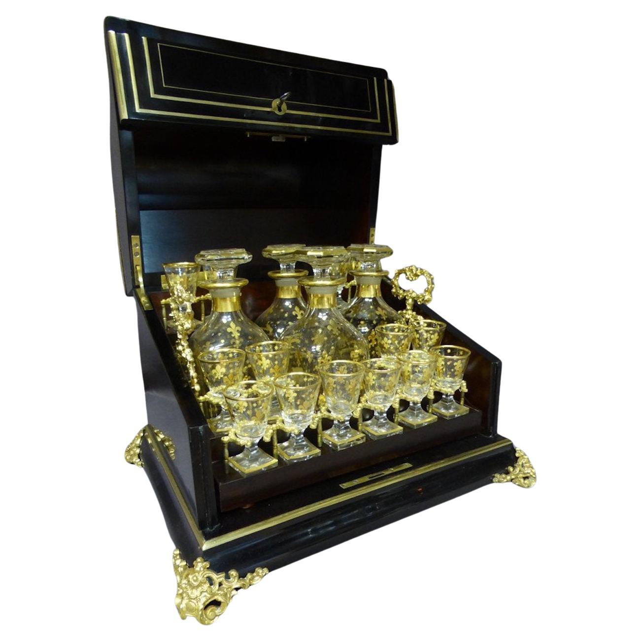 Napoleon III Period Blackened Pearwood, Bronze and Glass Liquor Cellar ...