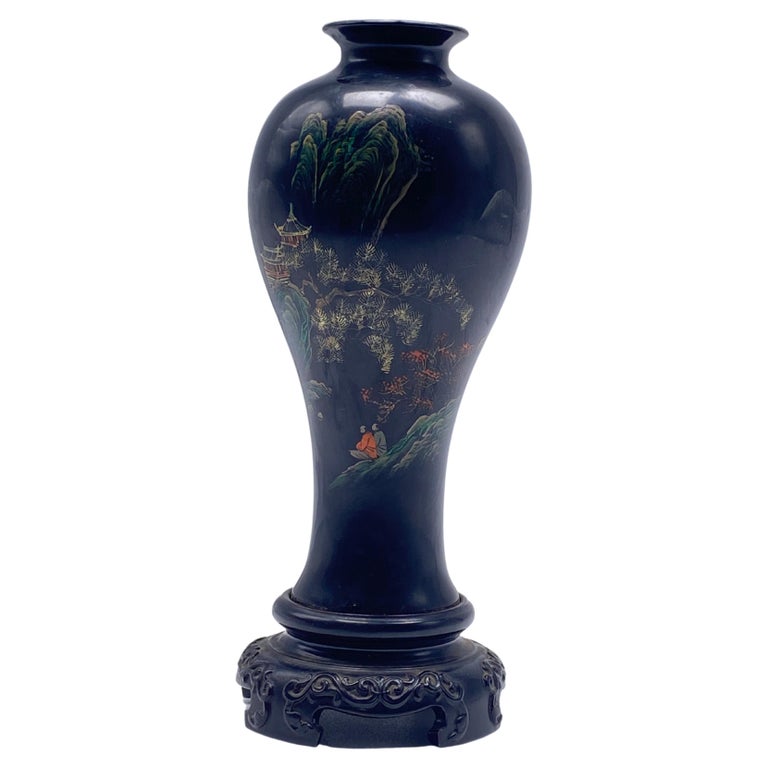 Napoleon III Period, Chinese Black Lacquered Vase, Hand Painted, China ...