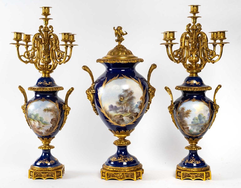 Napoleon III Period Gilt Bronze Porcelain Mantelpiece For Sale at 1stDibs