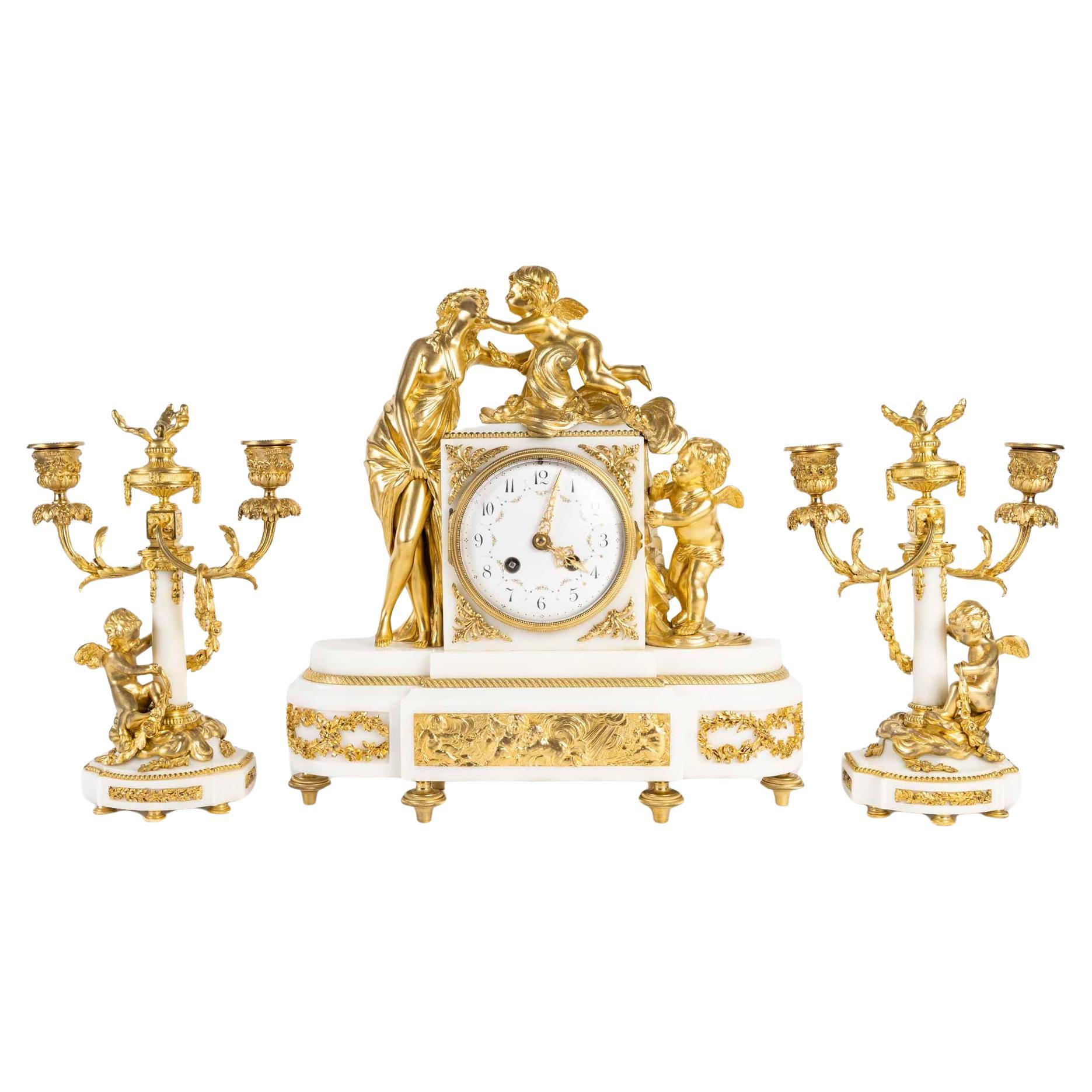 Napoleon III Period Ormolu and Marble Mantel Set, 19th Century. at 1stDibs