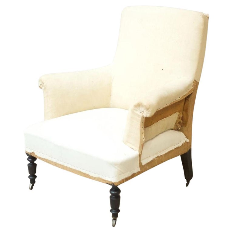 Napoleon III Square Back Armchair with Turned Legs For Sale at 1stDibs