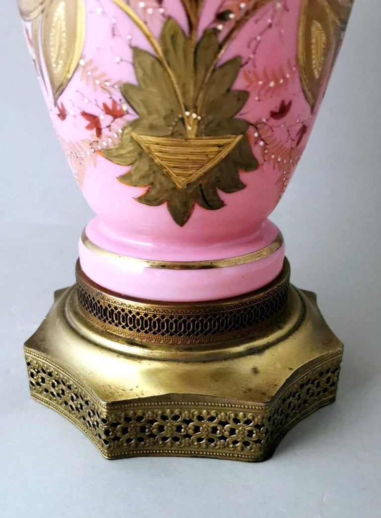Napoleon III Style French Lamp In Hand-Painted Opaline Glass at 1stDibs