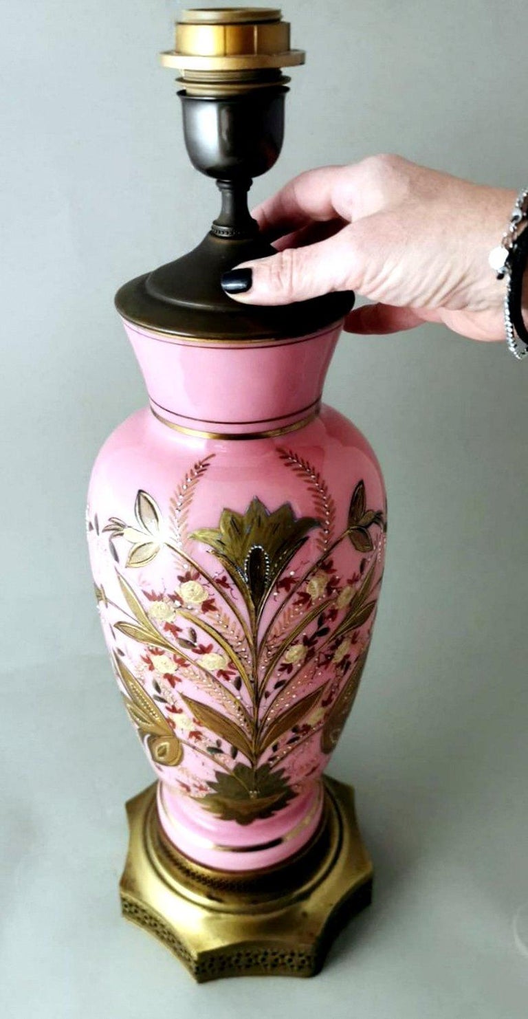 Napoleon III Style French Lamp In Hand-Painted Opaline Glass at 1stDibs