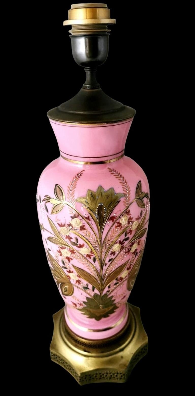 Napoleon III Style French Lamp In Hand-Painted Opaline Glass at 1stDibs