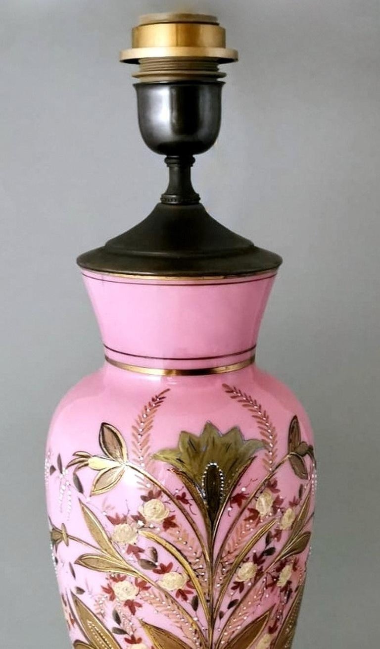 Napoleon III Style French Lamp In Hand-Painted Opaline Glass at 1stDibs
