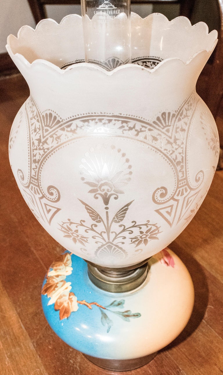 Napoleon III Gas lamp Turquoise and Pink Floral French Mayolique ...