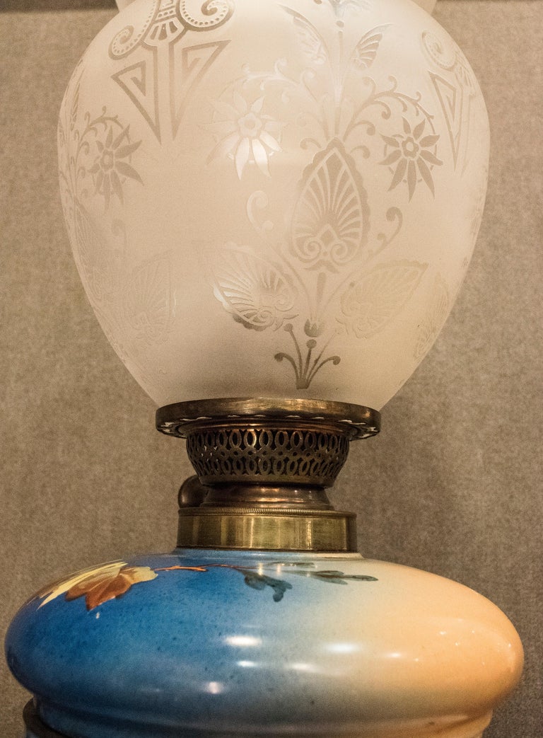 Napoleon III Gas lamp Turquoise and Pink Floral French Mayolique ...