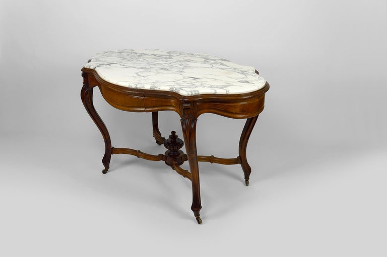 Napoleon III Violin Table in Walnut and White Marble, France, circa ...
