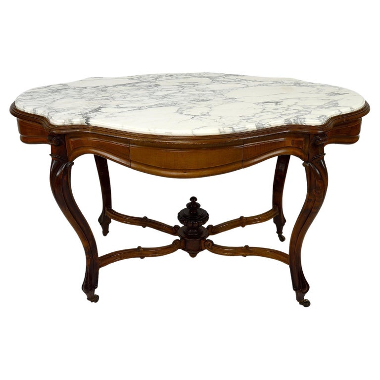 Napoleon III Violin Table in Walnut and White Marble, France, circa ...