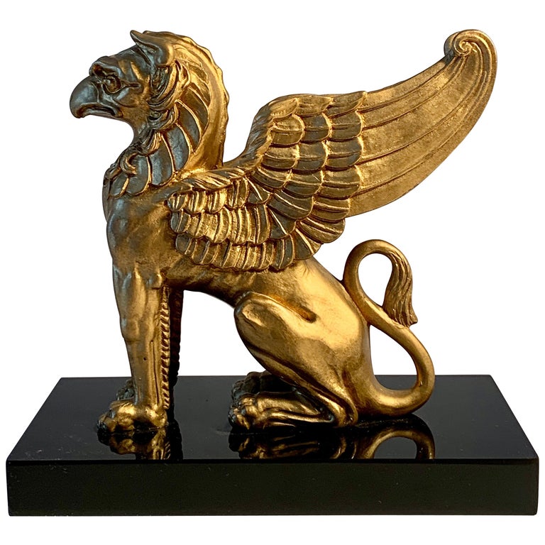 Napoleonic Gold Griffin Statue Paper Weight on Marble Base at 1stDibs