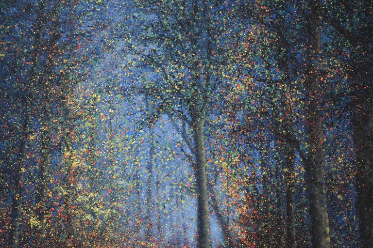 Narate Kathong - Red, Green Vivid Summer Forest-Pointillism Landscape ...