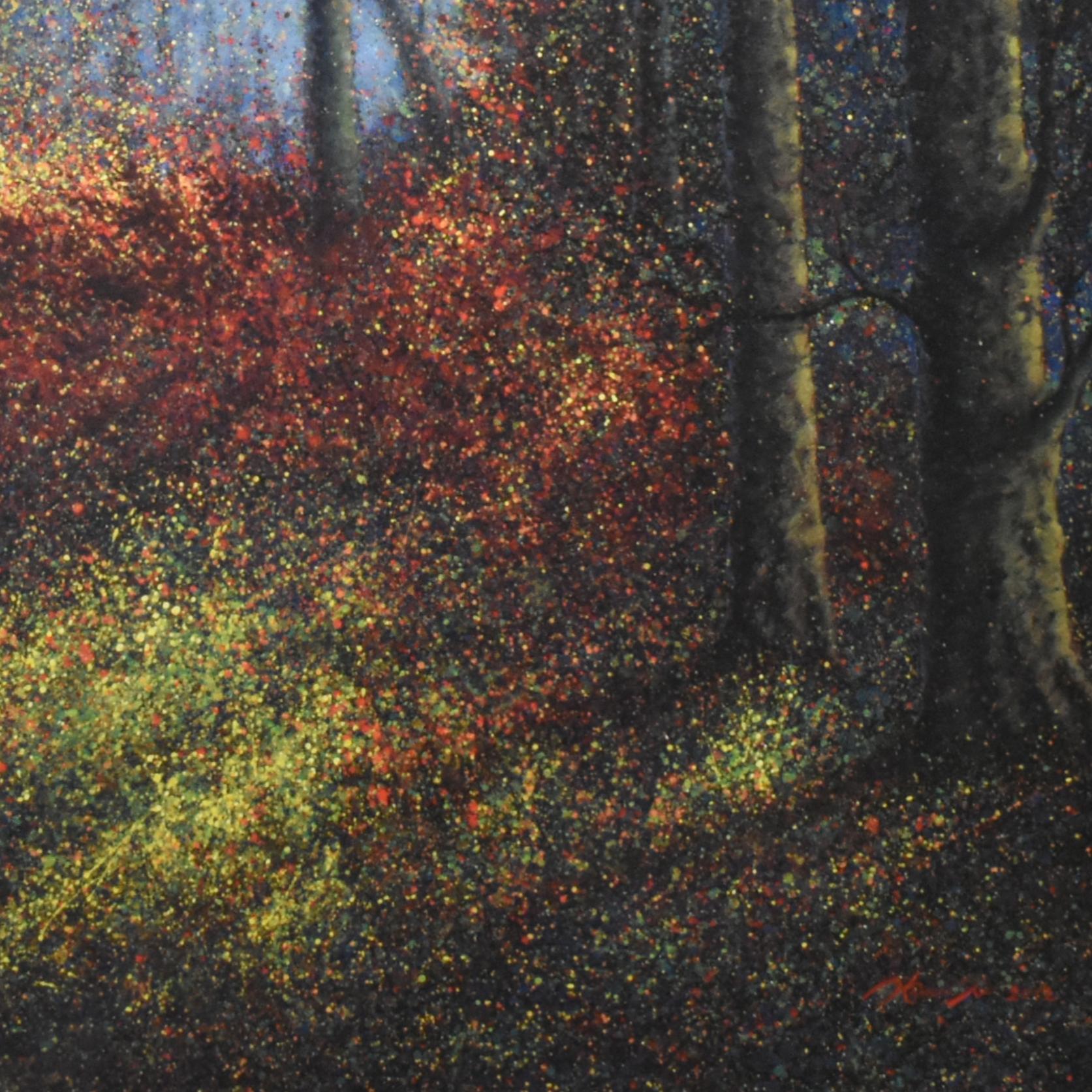 Narate Kathong - Red, Green Vivid Summer Forest-Pointillism Landscape ...