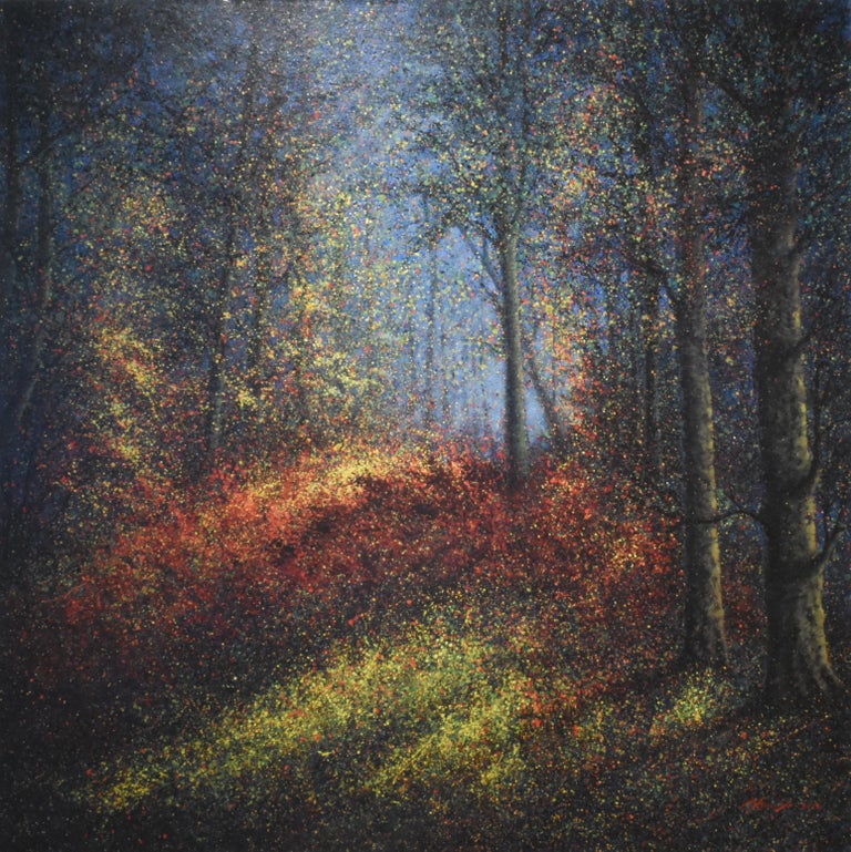 Narate Kathong - Red, Green Vivid Summer Forest-Pointillism Landscape ...