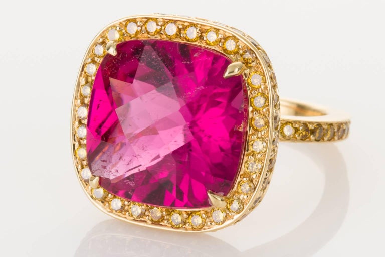 Nardi Rubellite Tourmaline, Peridot and Yellow Diamond Cocktail Rings ...