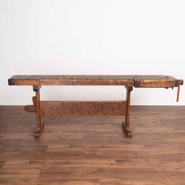 Narrow Antique Carpenter's Workbench Rustic Console Table at 1stDibs