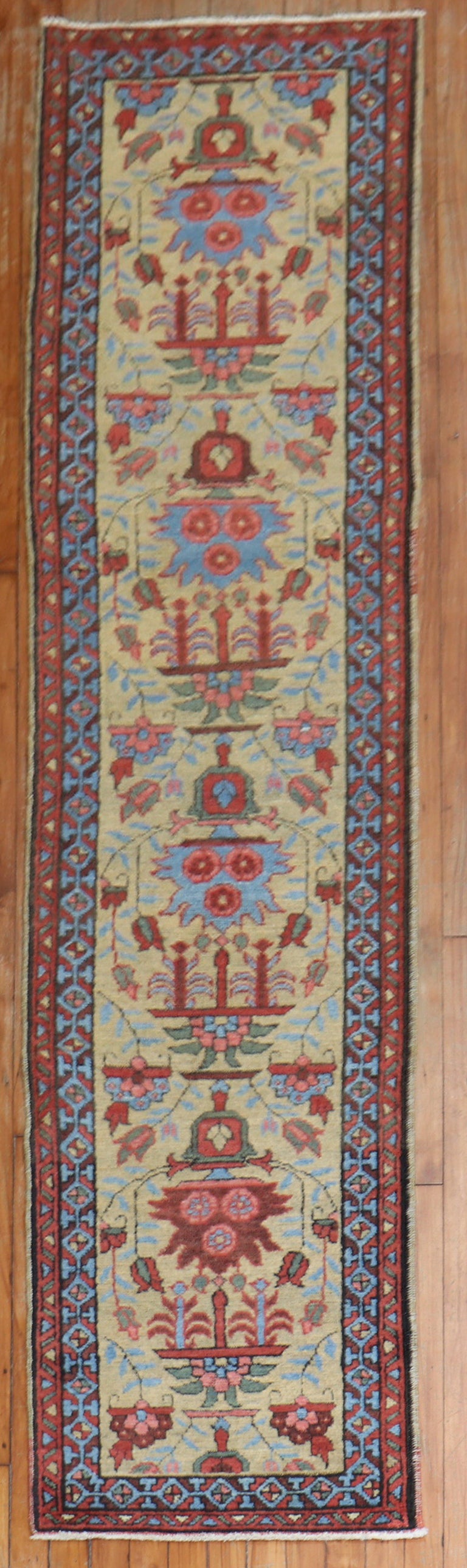 Narrow Antique Persian Heriz Runner For Sale at 1stDibs