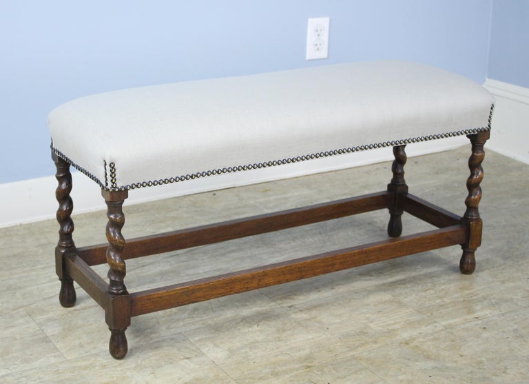 Narrow Barley Twist Oak Bench at 1stDibs