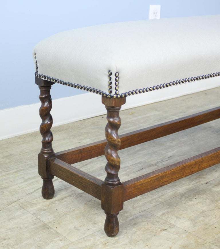 Narrow Barley Twist Oak Bench at 1stDibs