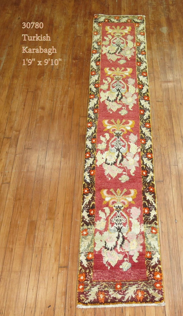 Narrow Floral Turkish Red Large Flower Turkish 20th Century Wool Runner ...