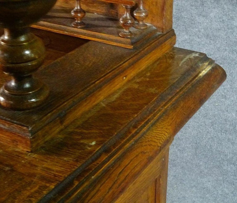 Narrow French Brittany Lion Carved Oak Court Cupboard China Cabinet ...