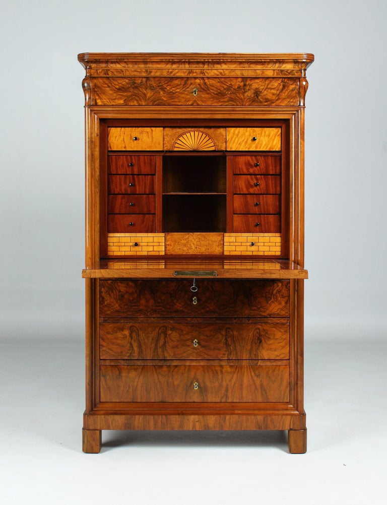 Narrow German Biedermeier Secretary with Secret Drawer, Walnut, circa ...